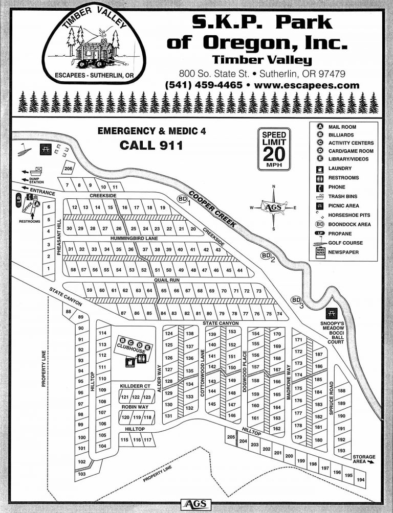 Park Map | Timber Valley SKP Park of Oregon, Inc