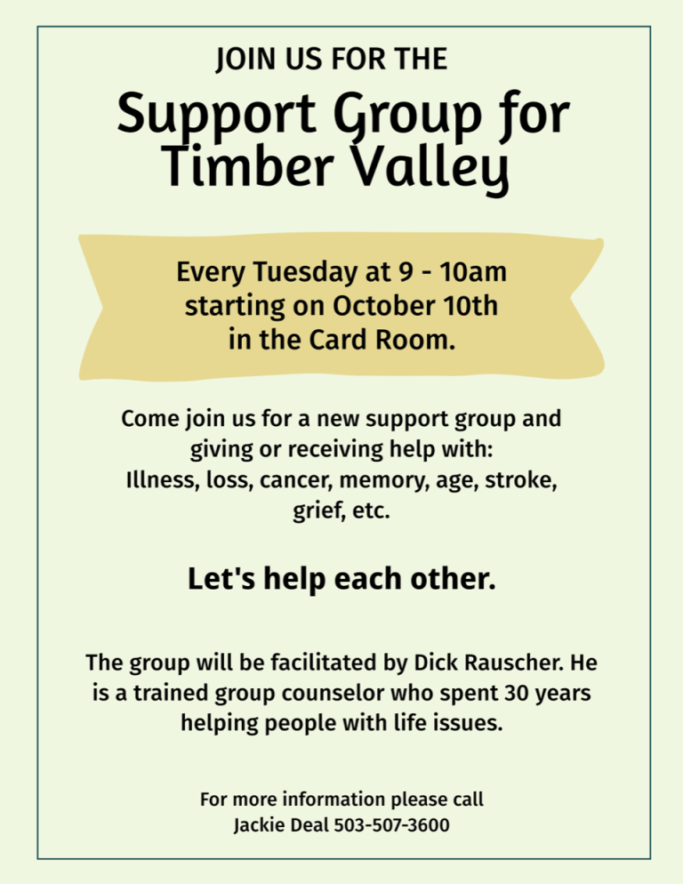Support Group for Timber Valley Starting | Timber Valley SKP Park of ...